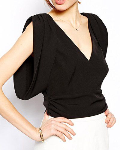 [33 Off] Sexy Style Plunging Neck Solid Color Backless Batwing Sleeve