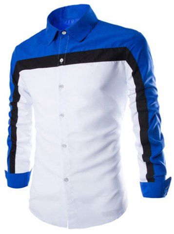 [35% OFF] Fashion Shirt Collar Fitted Three Color Splicing Long Sleeve ...