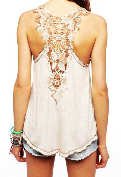 [34 Off] Sweet Scoop Neck Sleeveless Back Openwork Lace Backless Tank