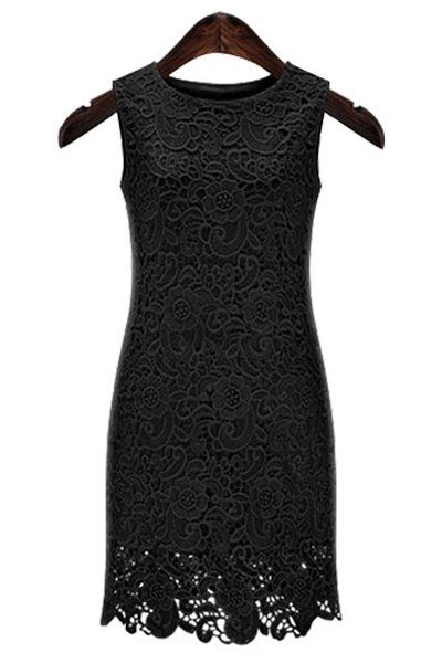 [40 Off] Sexy Round Neck Sleeveless Solid Color Cut Out Womens Lace