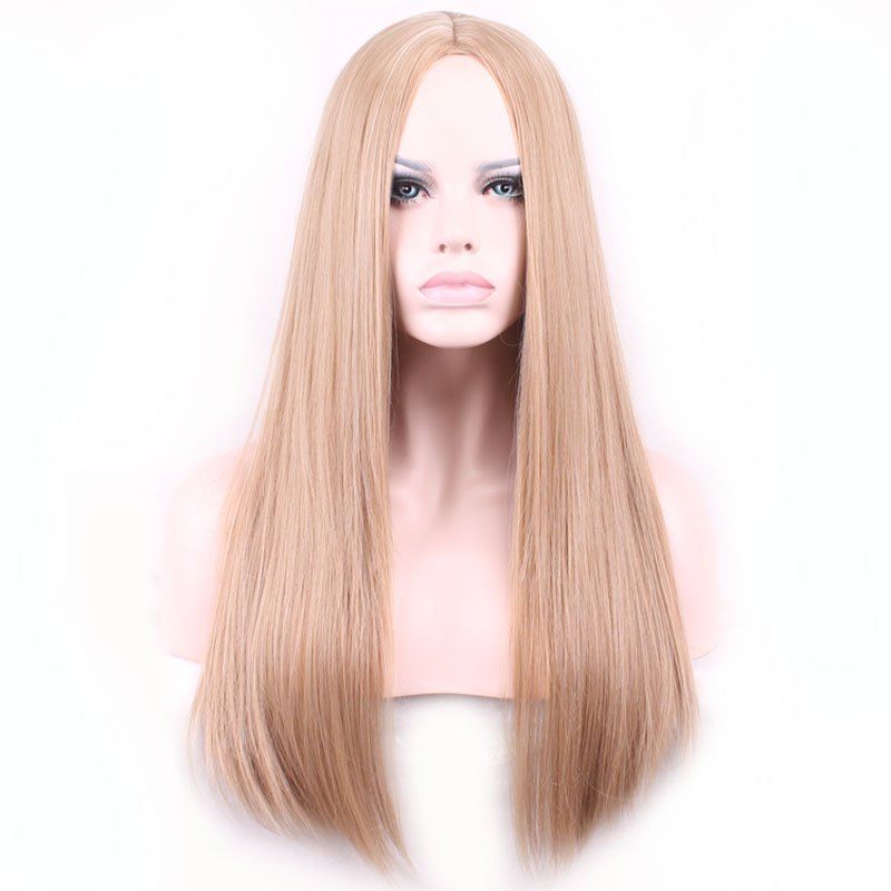 Light Brown Charming Centre Parting Long Synthetic Silky Straight ...