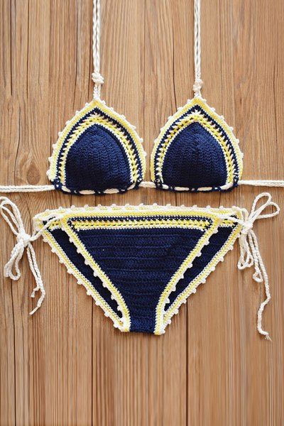 [14 Off] Lace Up Spaghetti Strap Crocheted Bathing Suit Rosegal