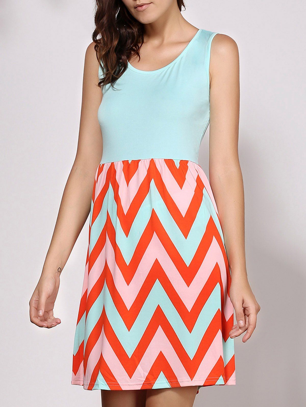 [53 Off] Casual Scoop Neck Sleeveless Spliced Striped Womens Dress