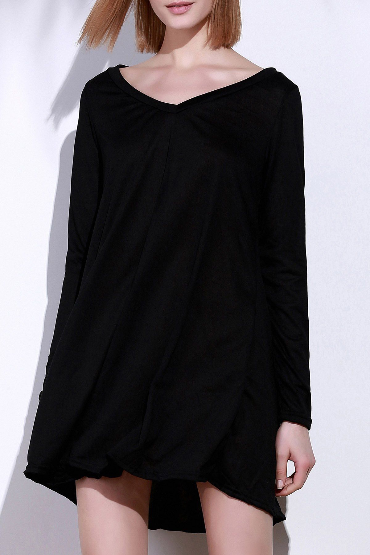 74 Off V Neck Long Sleeve High Low Dress Rosegal