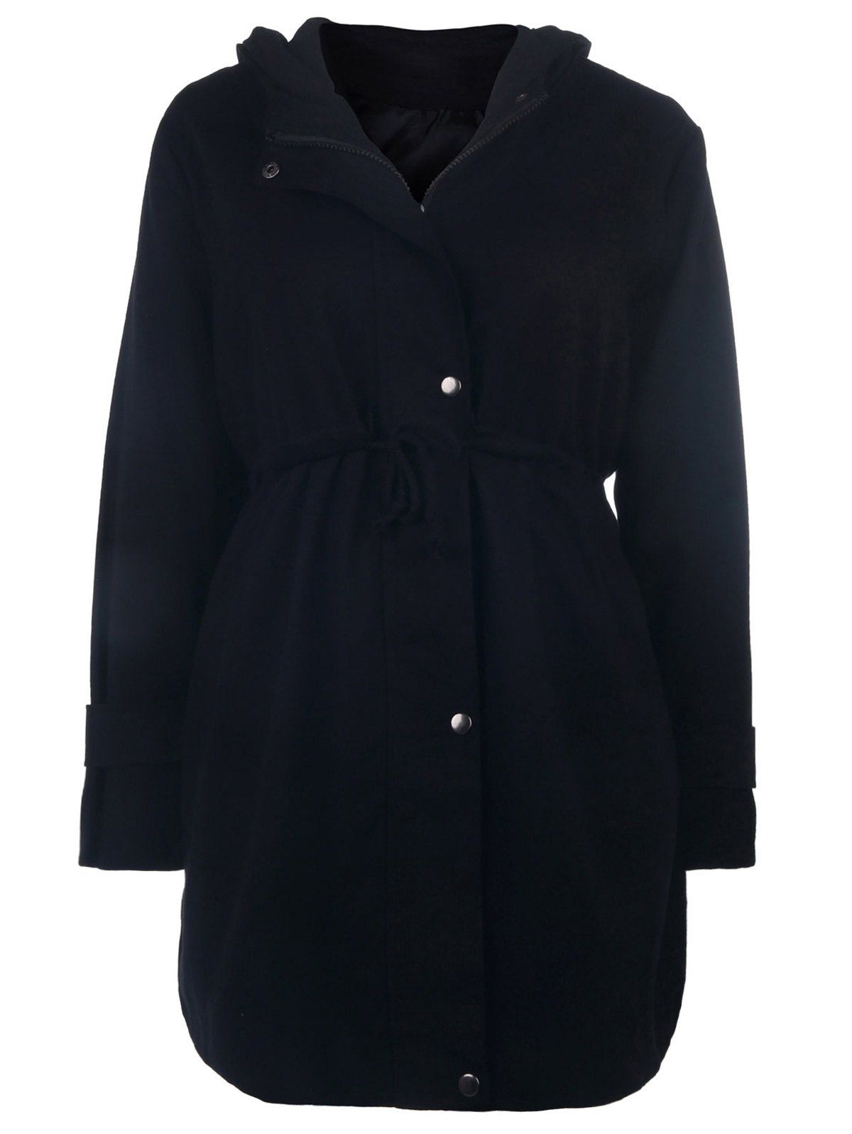 Black Xl Stylish Long Sleeve Drawstring Hooded Coat For Women