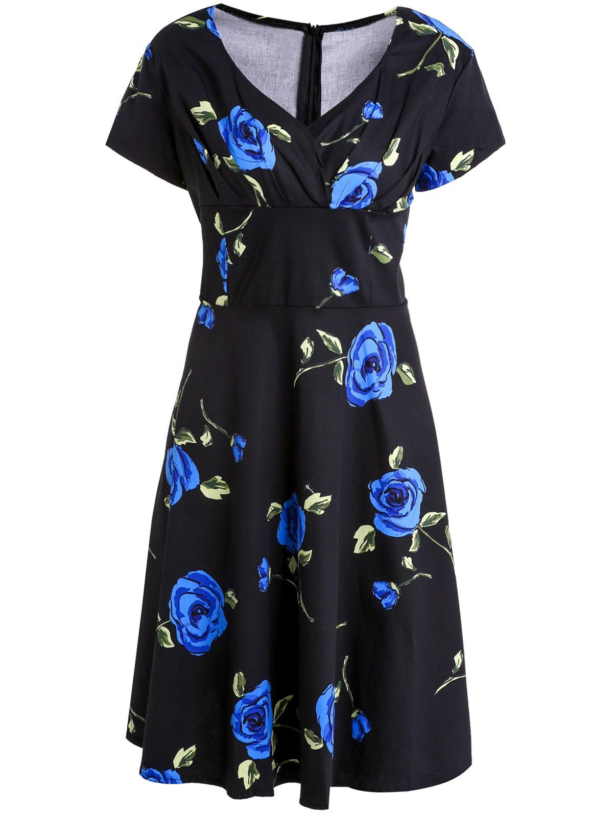 [75% OFF] Vintage Style Sweetheart Neck Short Sleeve Flower Pattern ...