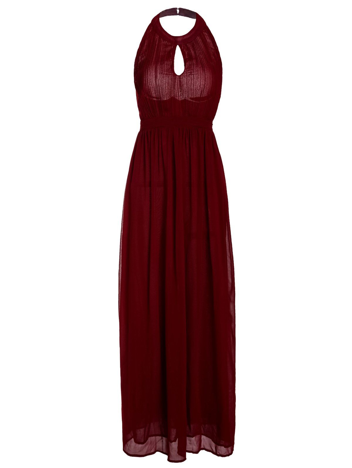 [53 Off] Keyhole Halter Neck Backless Maxi Prom Dress Rosegal