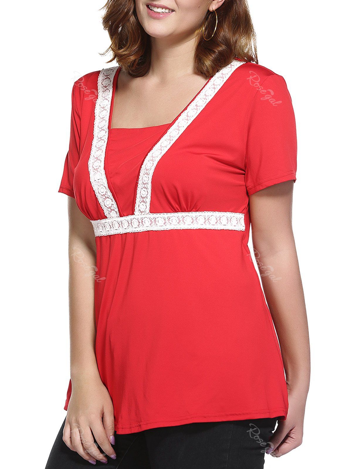 [46 Off] Plus Size Elegant Lace Spliced Blouse Rosegal