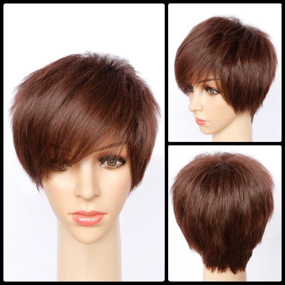 [14 Off] Short Fluffy Side Bang Straight Synthetic Wig Rosegal