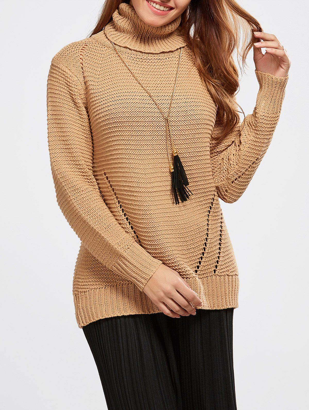 [52 Off] Hollow Out Pullover Roll Neck Sweater Rosegal