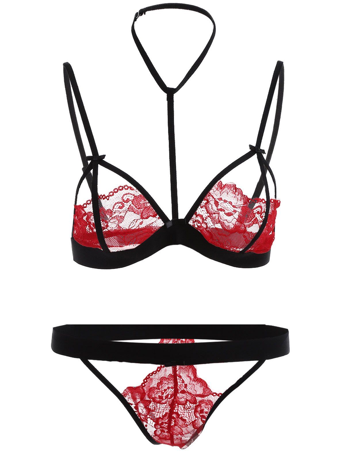 [24% OFF] Cut Out Black Nipples Lace Harness Bra Set | Rosegal