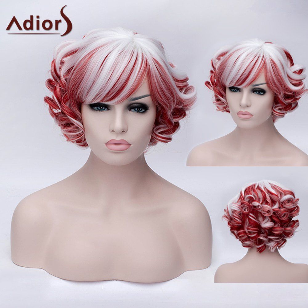 [43 Off] Adiors Short Inclined Bang Colormix Curly Party Synthetic Wig