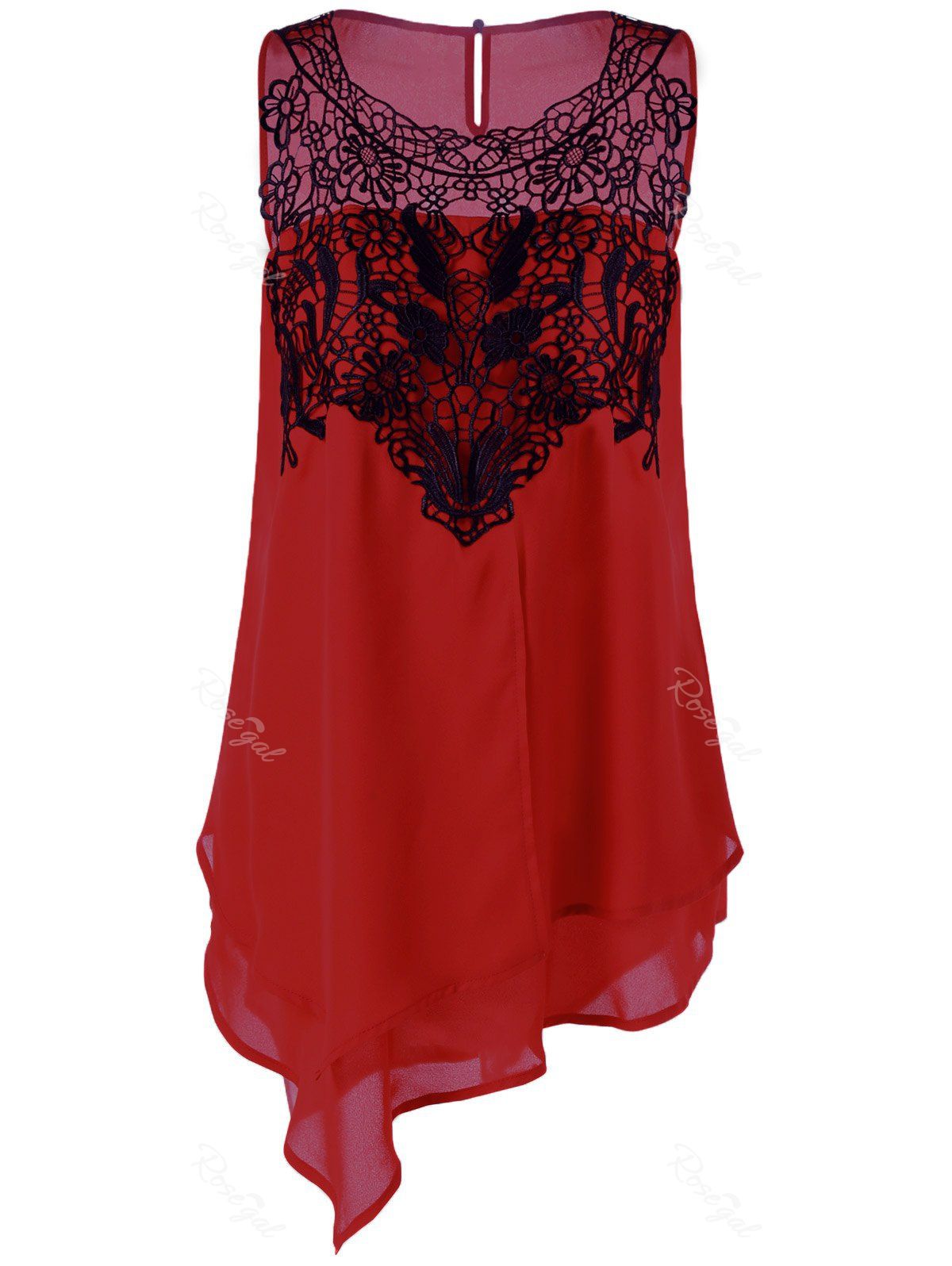 [12 Off] Plus Size Lace Trim Layered Asymmetrical Blouse Rosegal