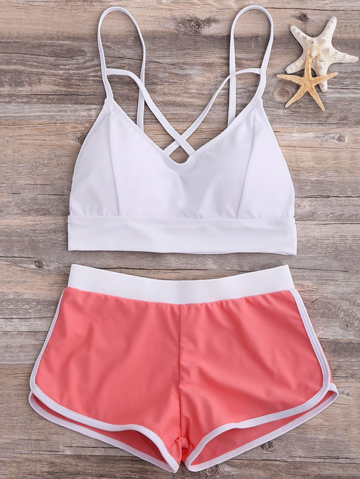 [16 Off] Contrast Criss Cross Strap Bikini Set Rosegal