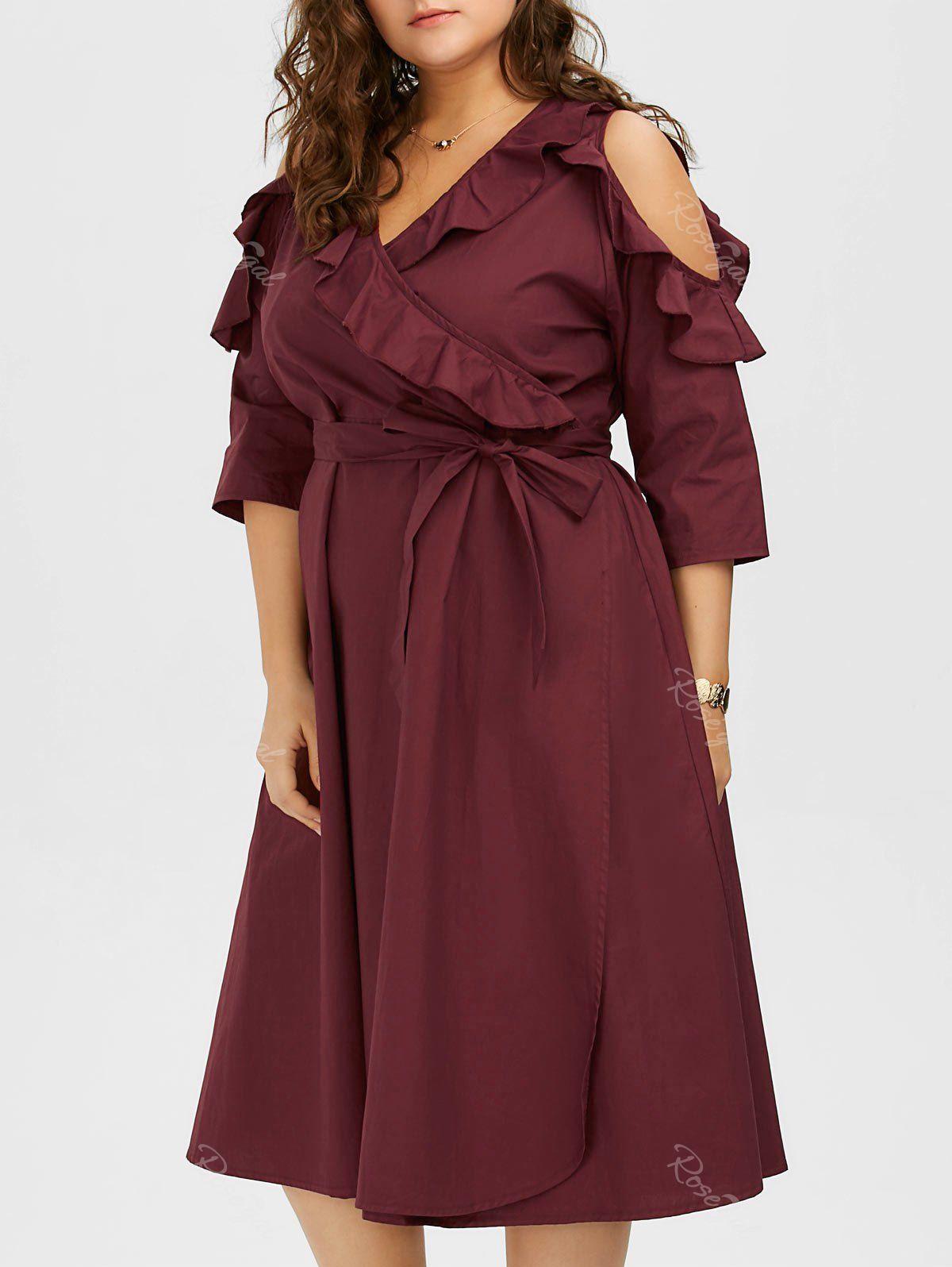 22 Off Ruffle Plus Size Cold Shoulder Dress Rosegal