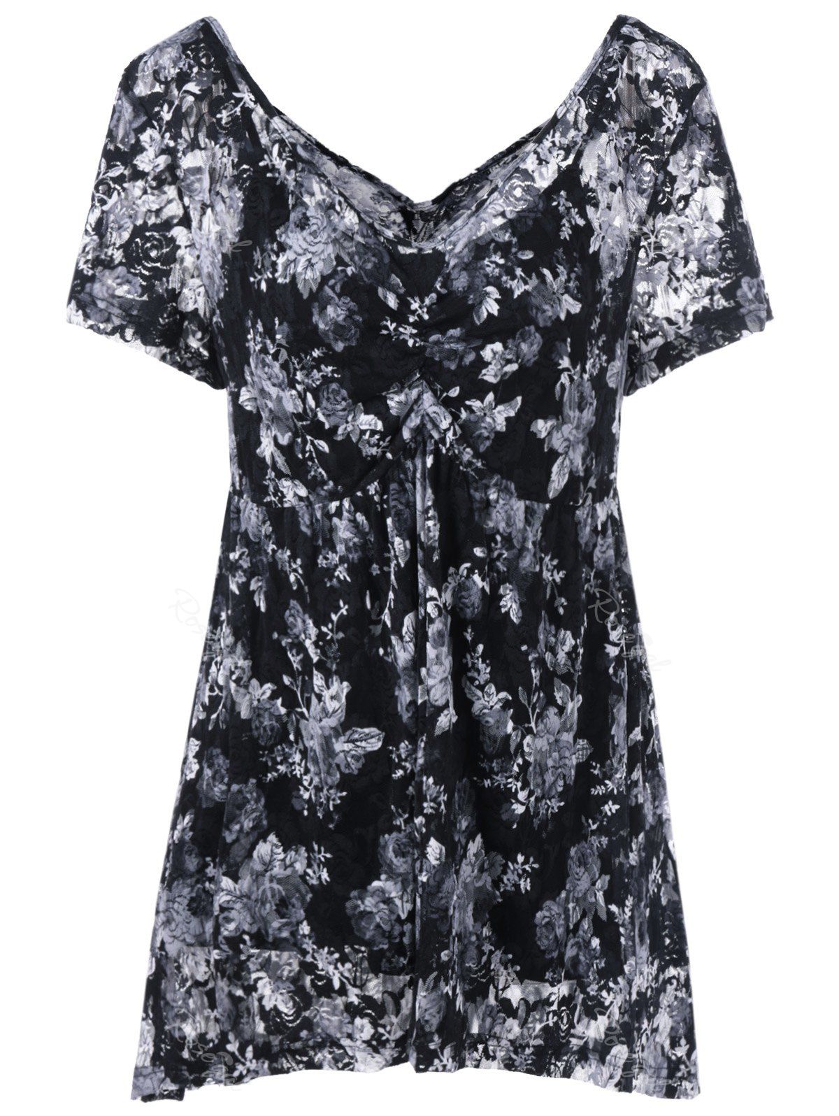 [34 Off] Plus Size Empire Waist Floral Blouse With Camisole Rosegal
