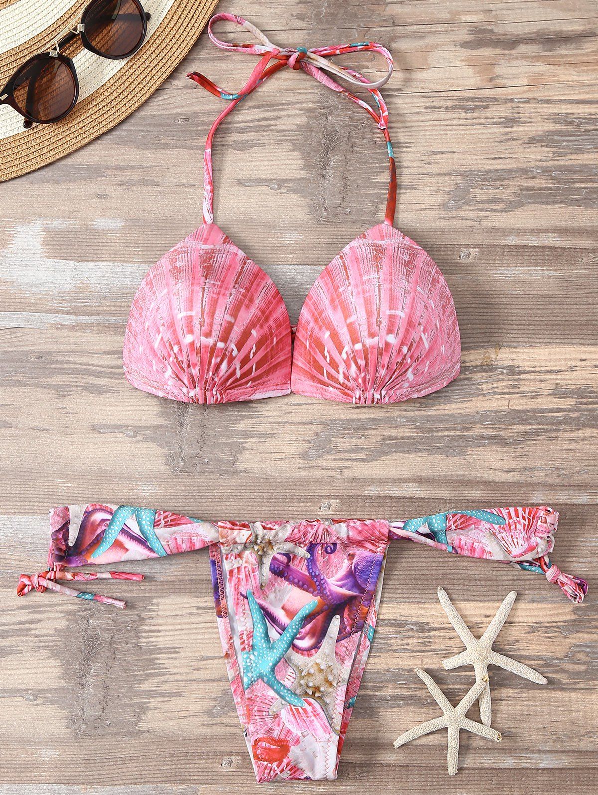 [10 Off] Halter Seashell Bikini Rosegal