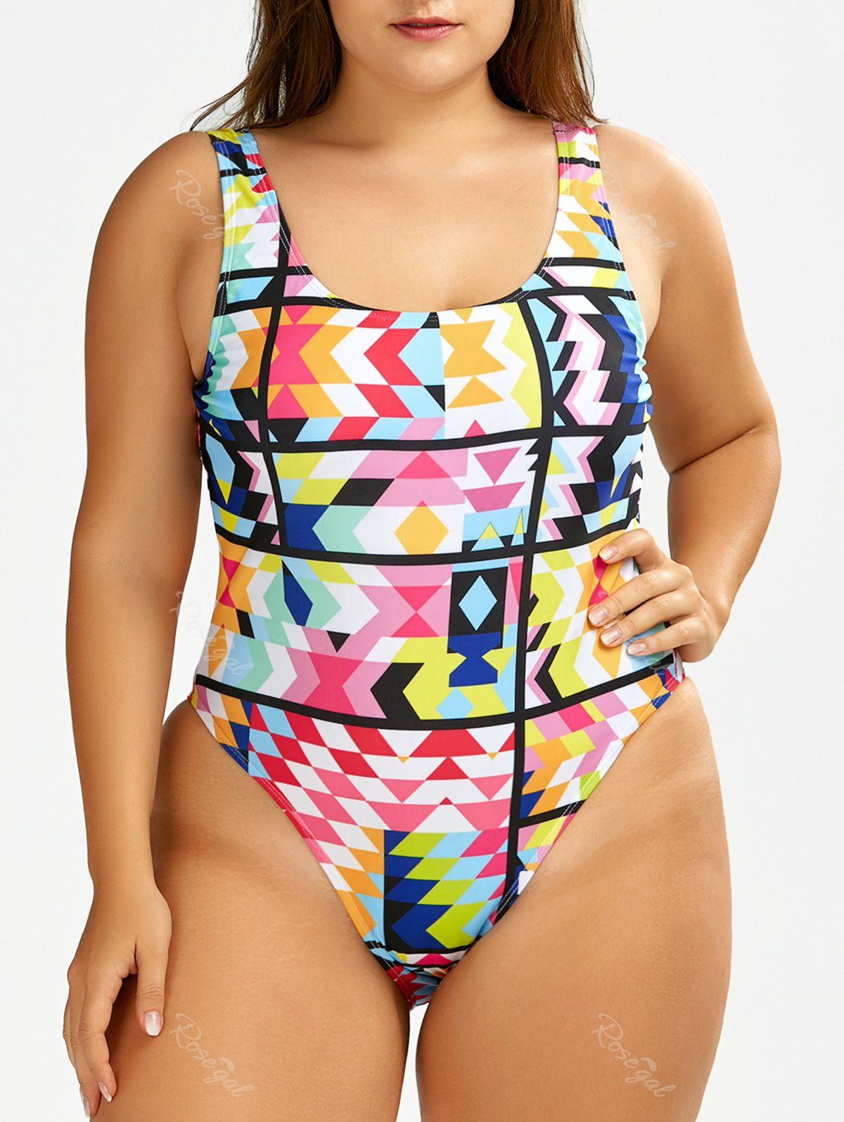 Colormix 2xl Plus Size Printed Thong One Piece Swimsuit RoseGal