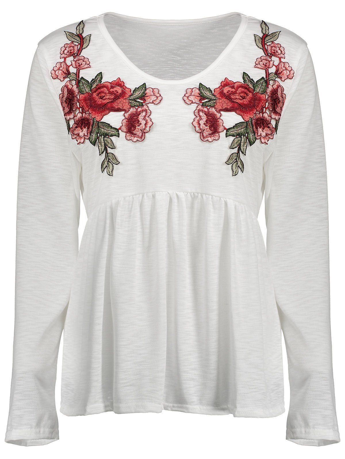 [45 Off] V Neck Floral Embroidered Top Rosegal