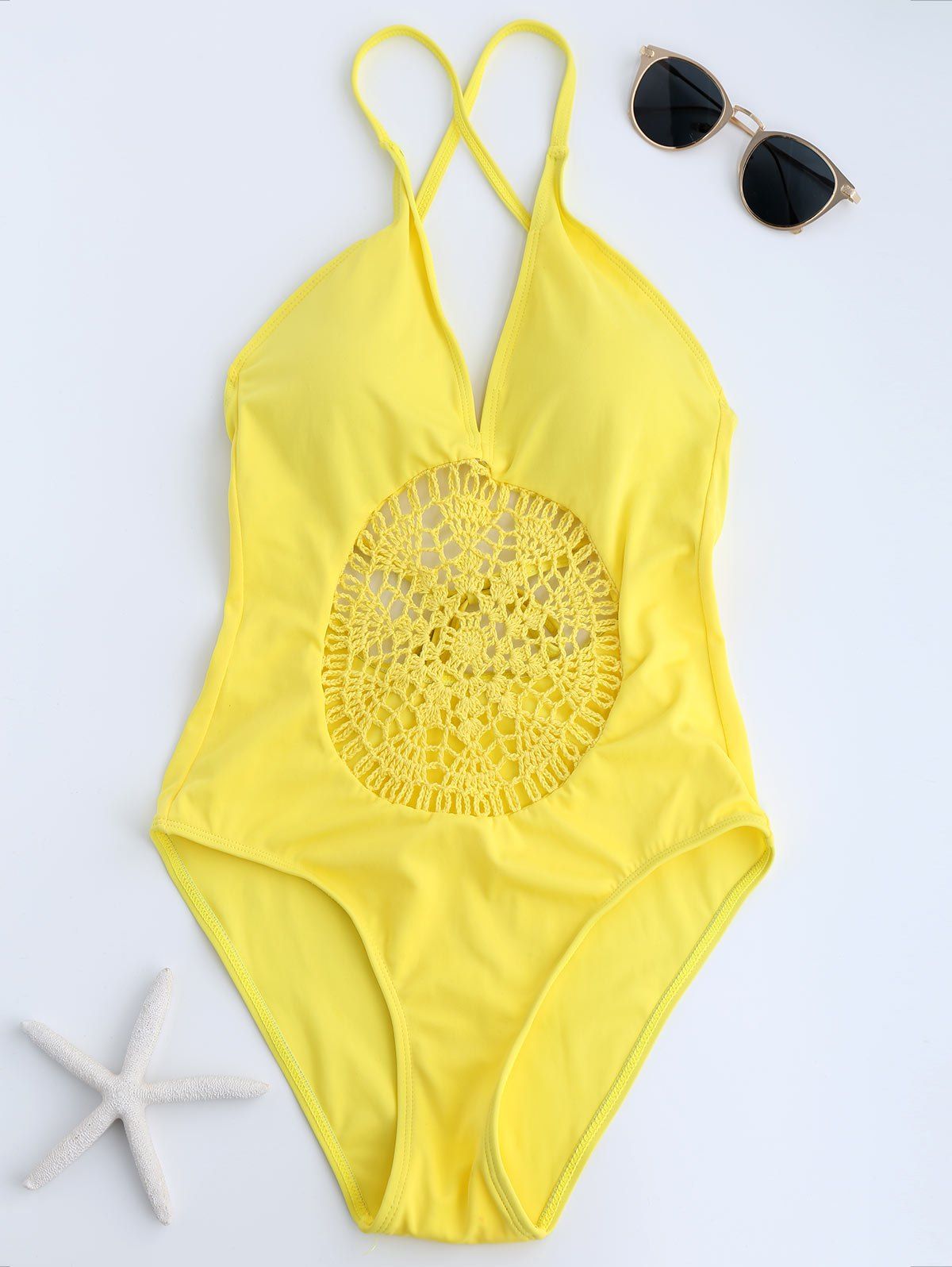 [27 Off] Crochet Insert Backless One Piece Swimsuit Rosegal