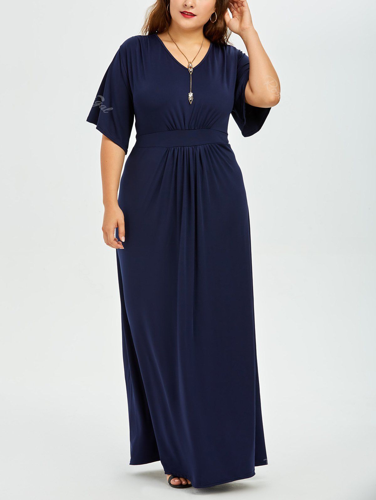 [43% OFF] V Neck Plus Size Maxi Long Formal Evening Dress | Rosegal
