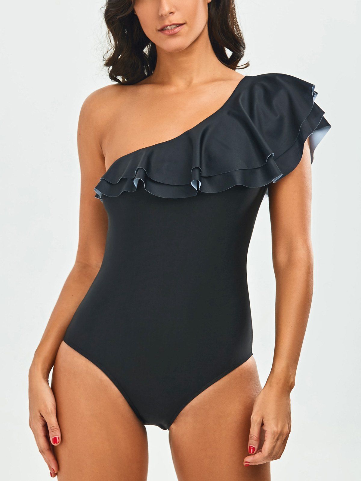 [61 Off] Flounce One Shoulder One Piece Swimwear Rosegal