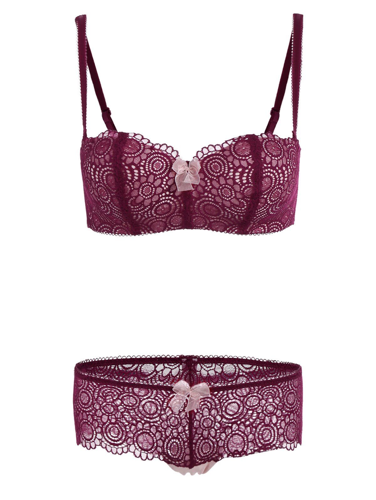 [24 Off] Plus Size Lace Padded Push Up Bra Set Rosegal