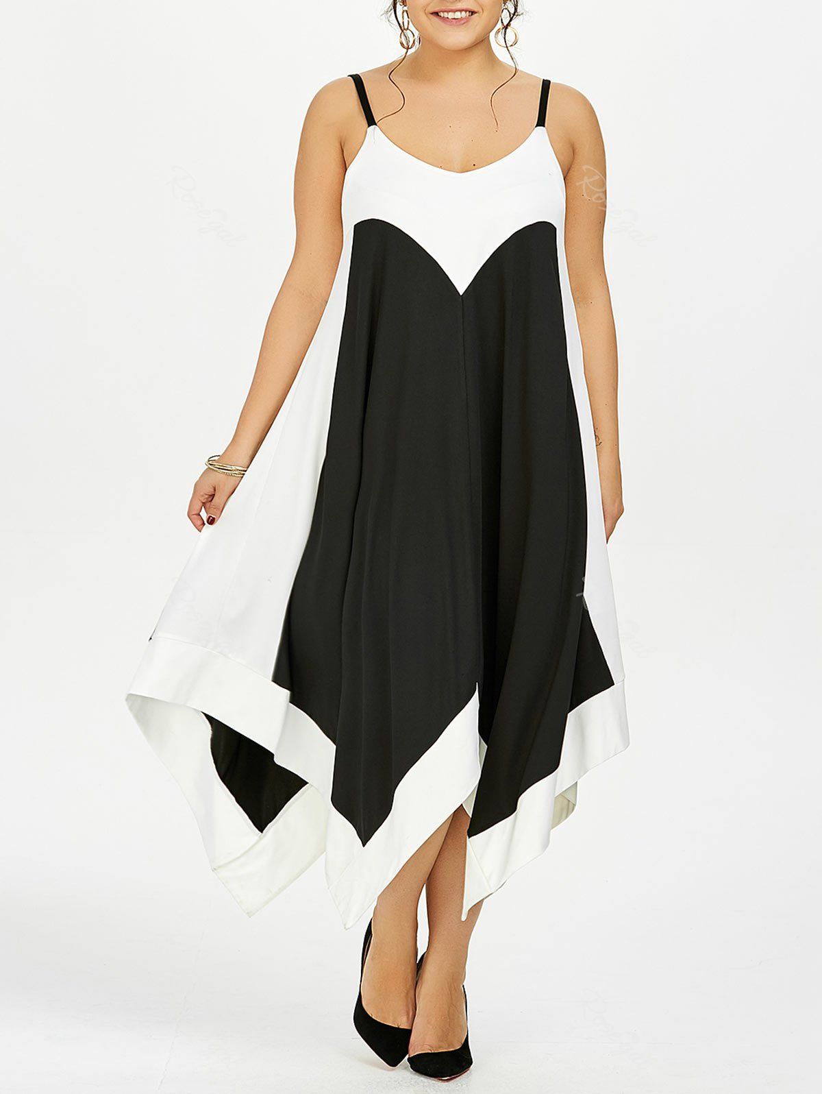 [38% OFF] Plus Size Handkerchief Flowy Two Tone Slip Dress | Rosegal