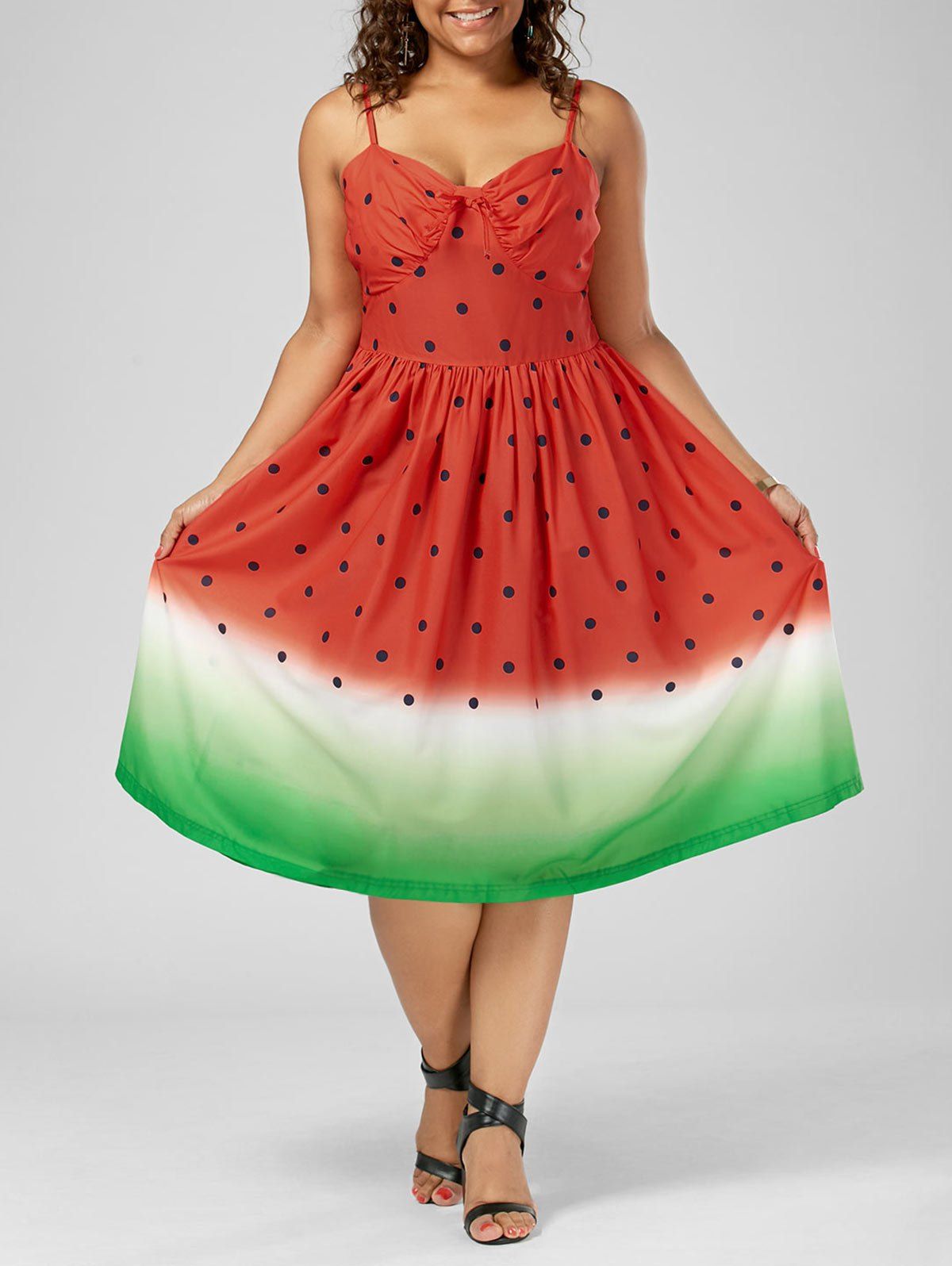 [43% OFF] Plus Size A Line Watermelon Print Slip Dress | Rosegal