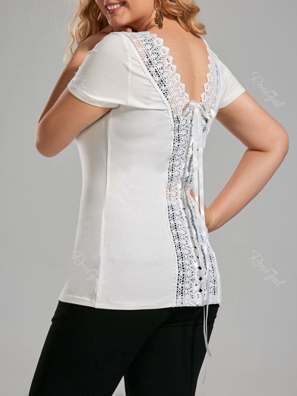 52 Off Plus Size Lace Up Open Back Top Rosegal