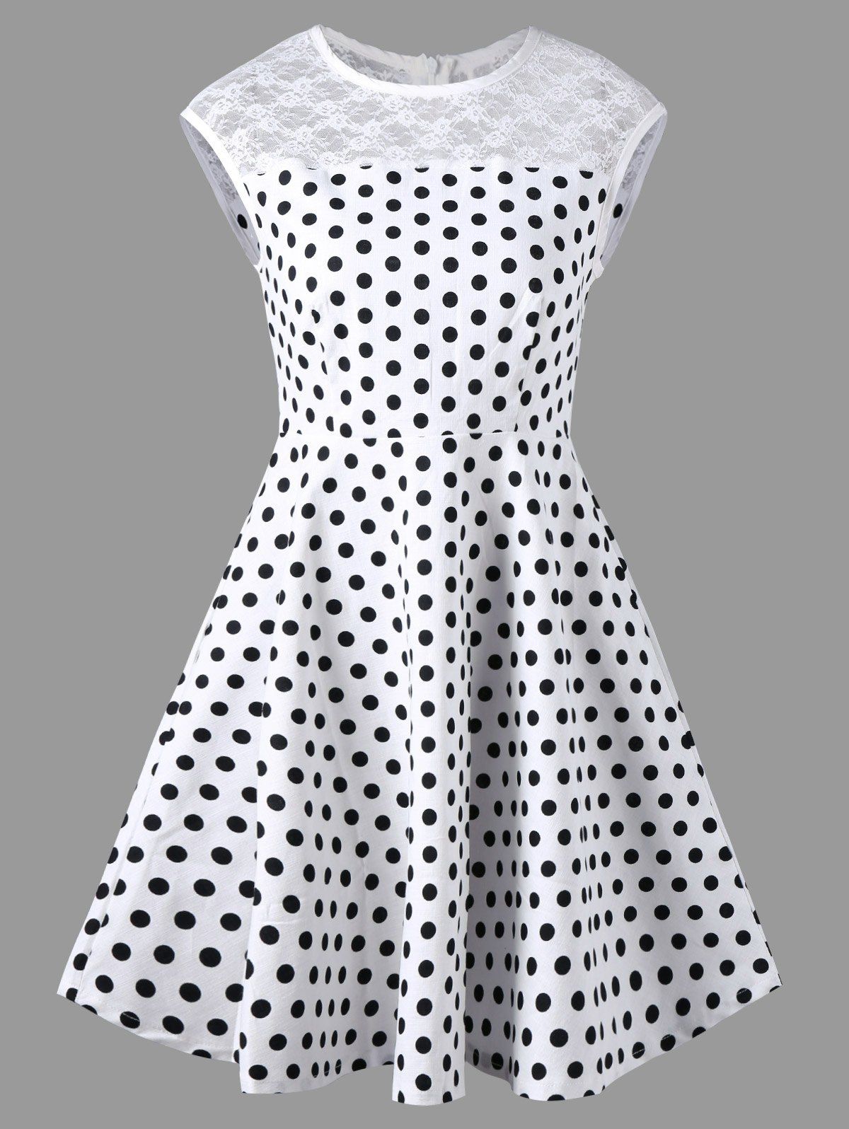25 Off Polka Dot Lace Trim Skater Vintage Dress Rosegal