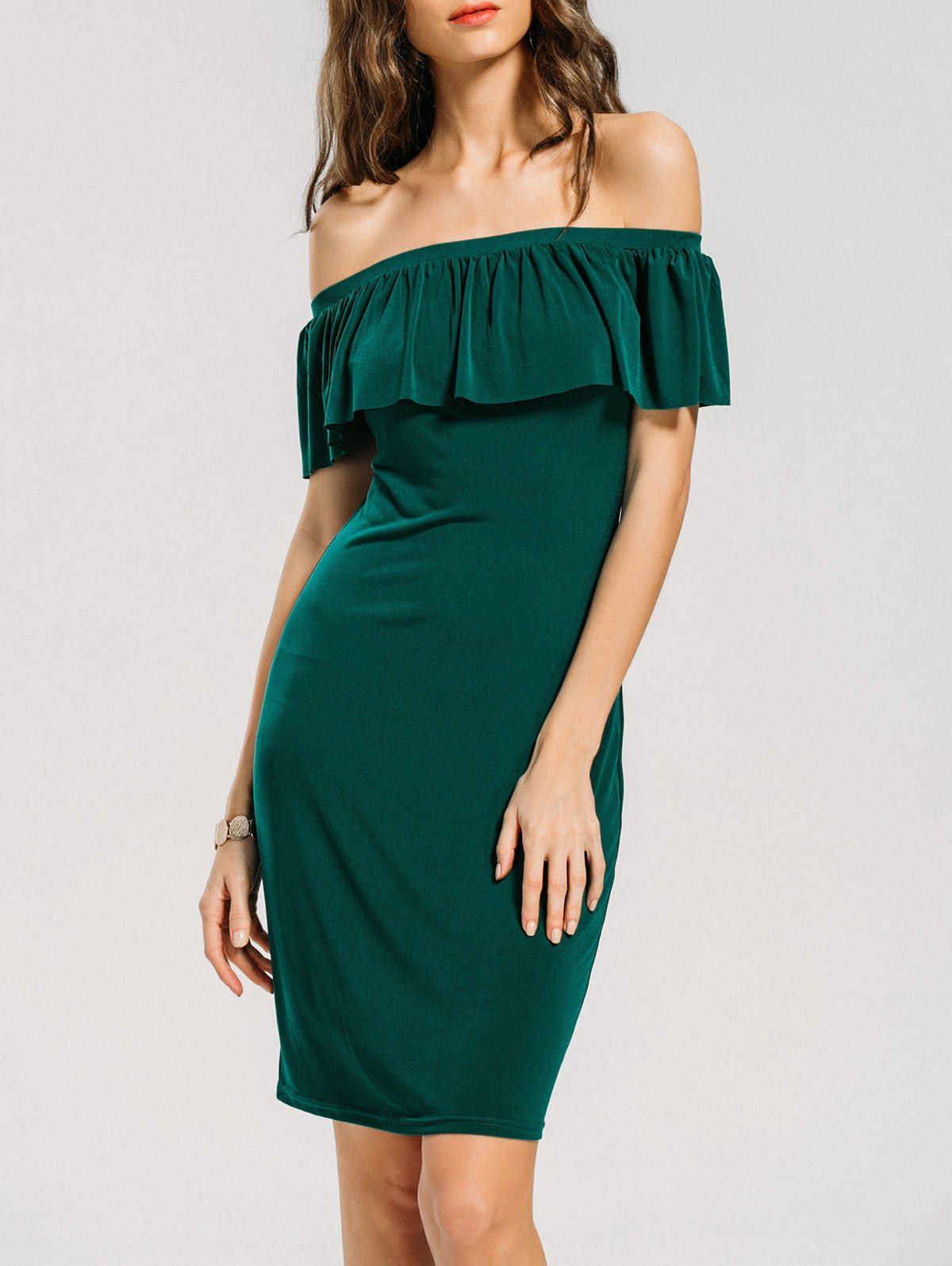 [29 Off] Off Shoulder Ruffles Bodycon Dress Rosegal