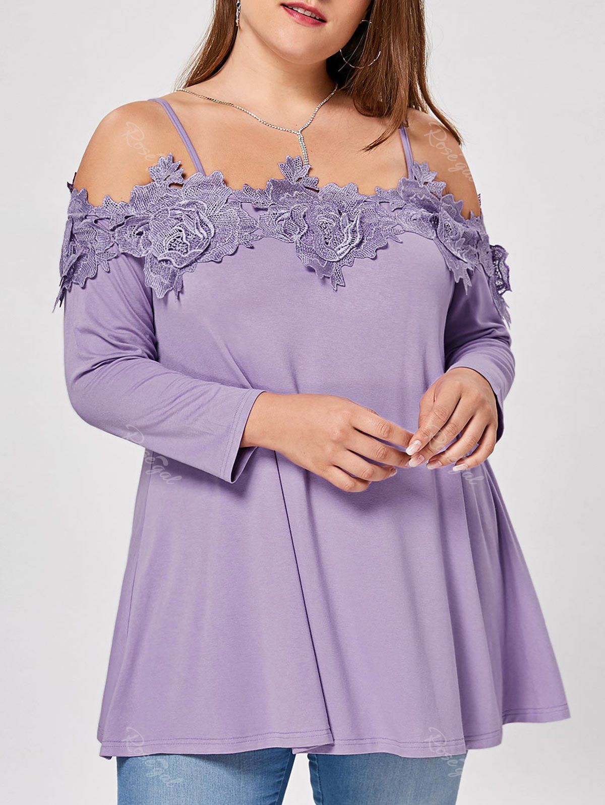 23 Off Lace Insert Cold Shoulder Plus Size Blouse Rosegal