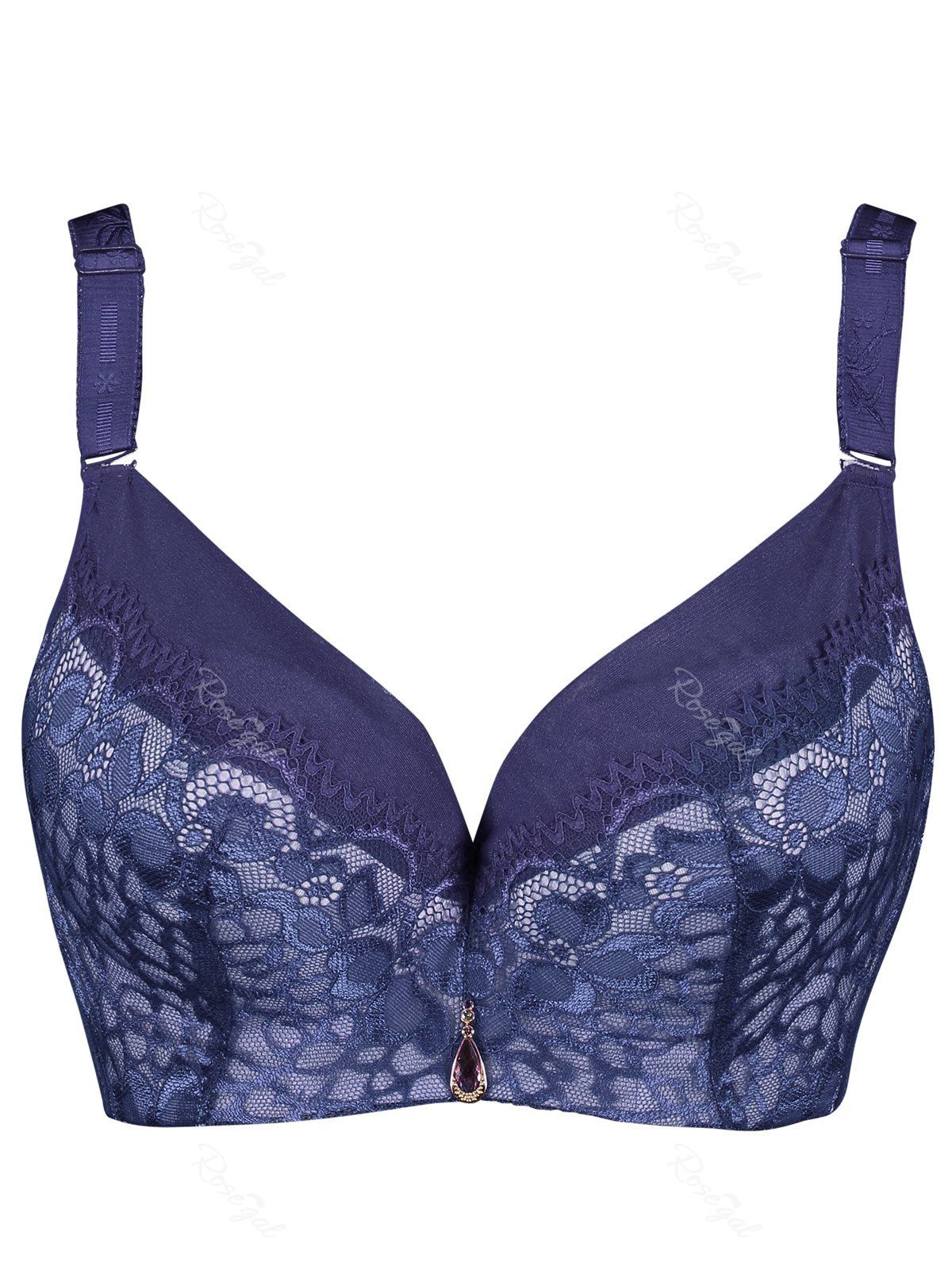 [44 Off] Plus Size Padded Underwire Flower Lace Bra Rosegal