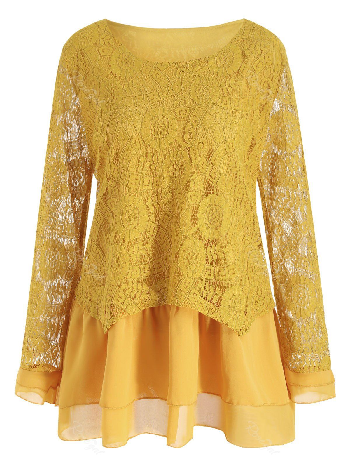 [30 Off] Plus Size Layered Lace Ruffle Blouse Rosegal