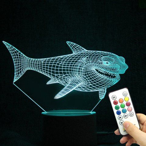[31% OFF] Colorful 3D Visual LED Shark Touch Night Light With Remote ...