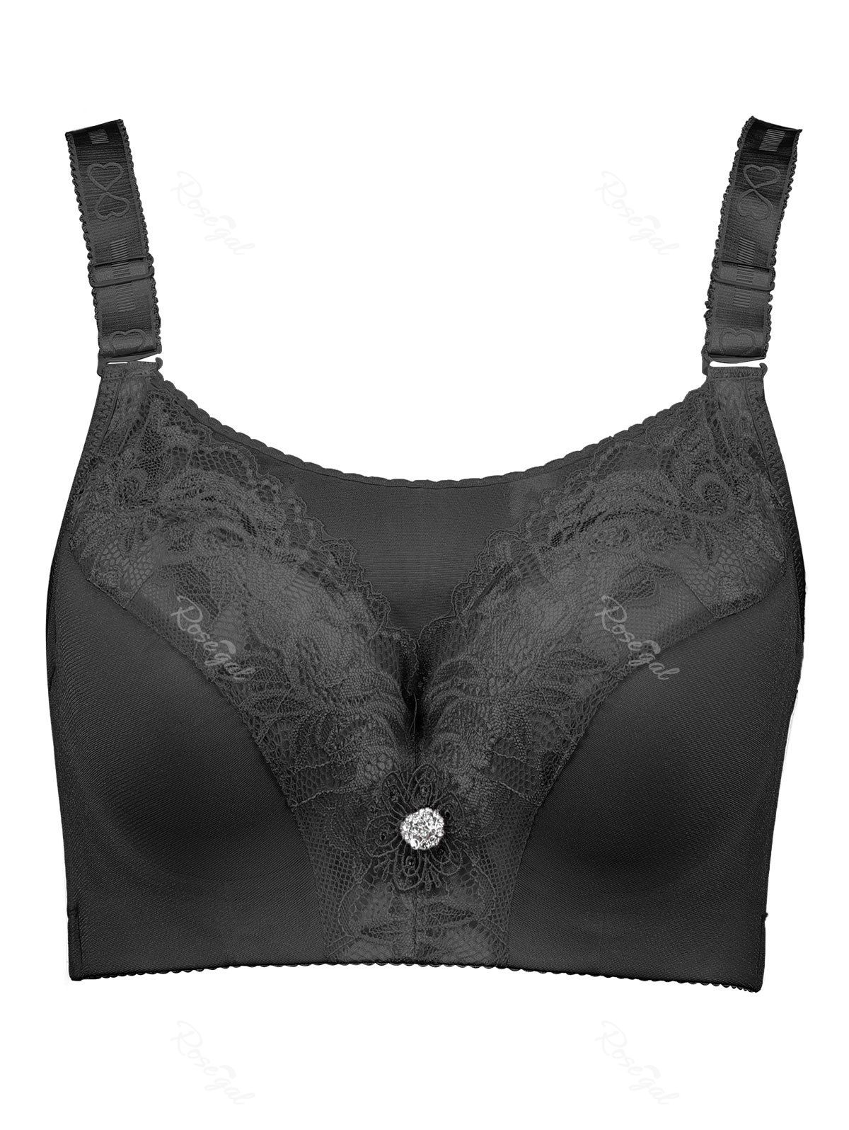 Plus Size Lace Panel Rhinestone Bra [27 Off] Rosegal