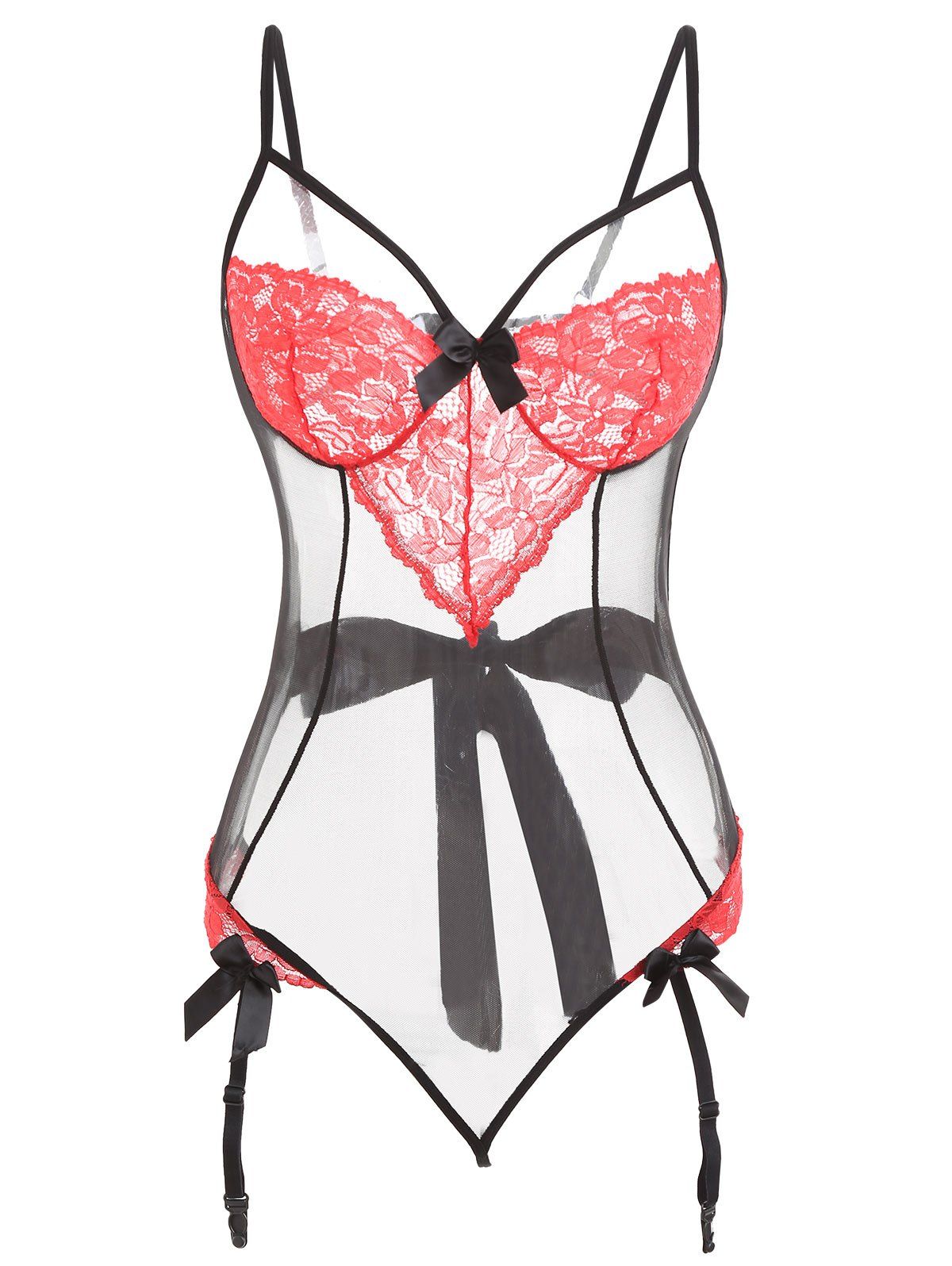 [28 Off] Mesh Sheer Lace Garter Teddy Rosegal