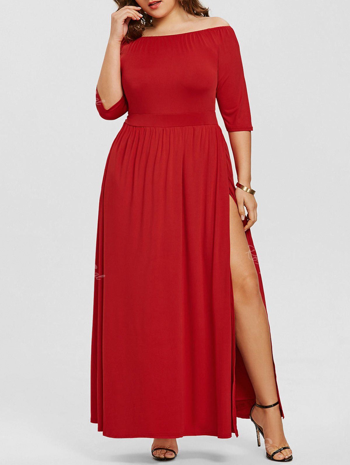 [24 Off] Plus Size Slit Off The Shoulder Dress Rosegal