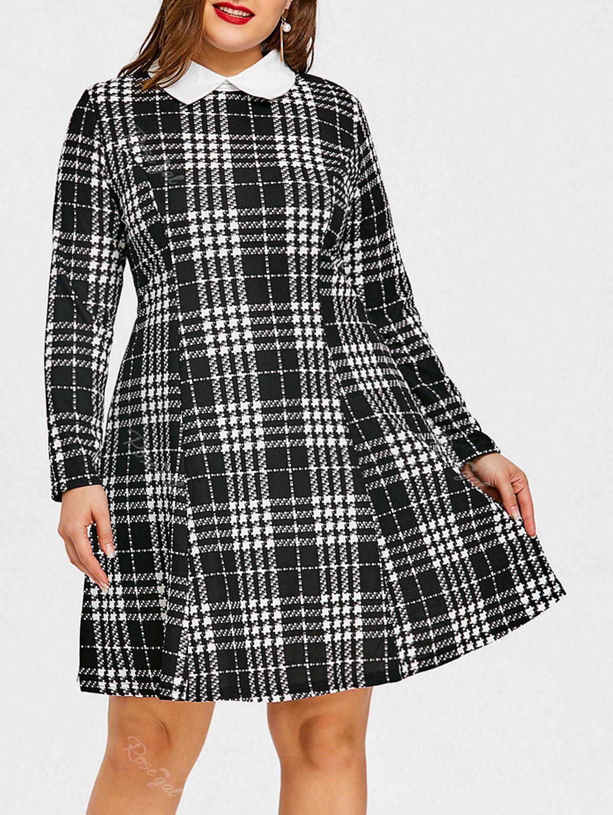 [25% OFF] Plus Size Flat Collar Plaid Dress | Rosegal