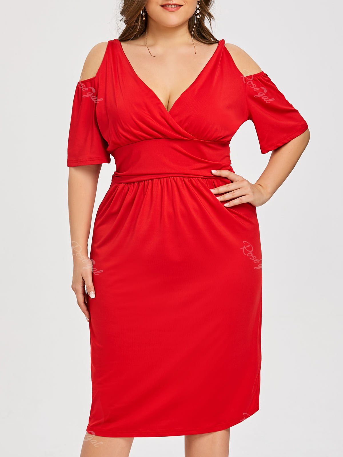 25 Off Plus Size Open Shoulder Low Cut Dress Rosegal