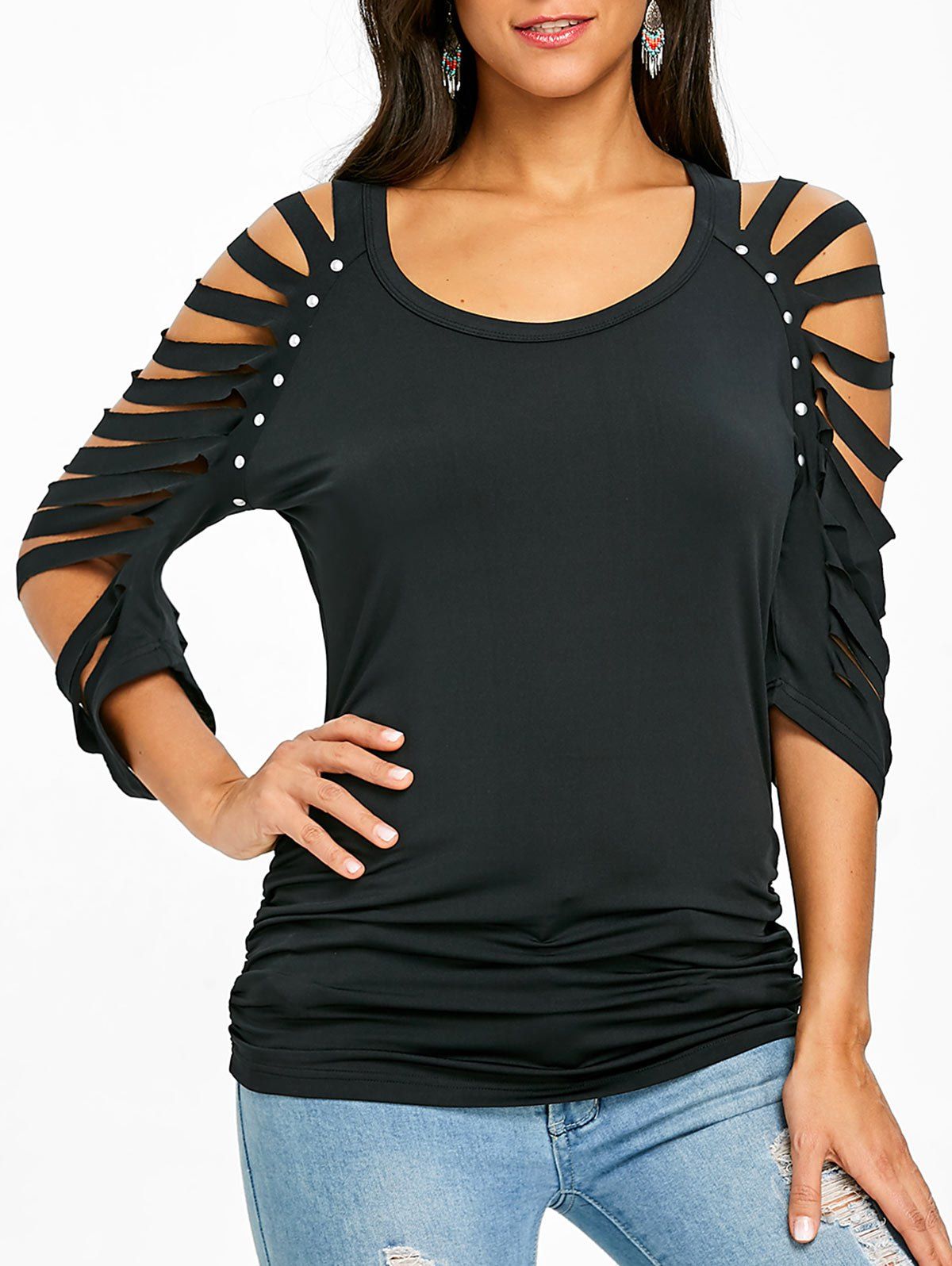  58 OFF Cut Out Ripped Sleeve T shirt Rosegal