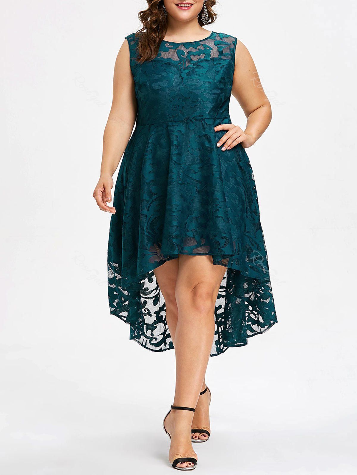 [50 Off] Plus Size High Low Lace Dress Rosegal
