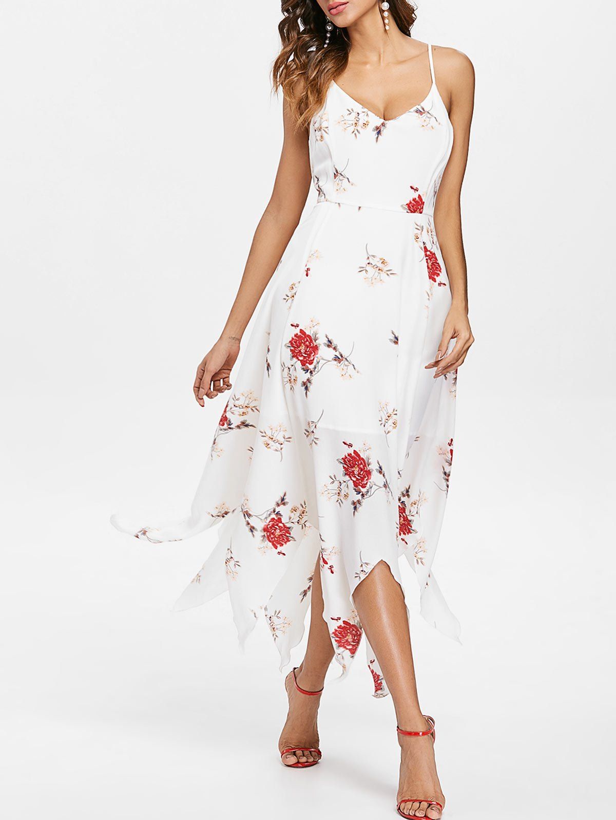 [68 Off] Floral Print Cami Straps Maxi Handkerchief Dress Rosegal