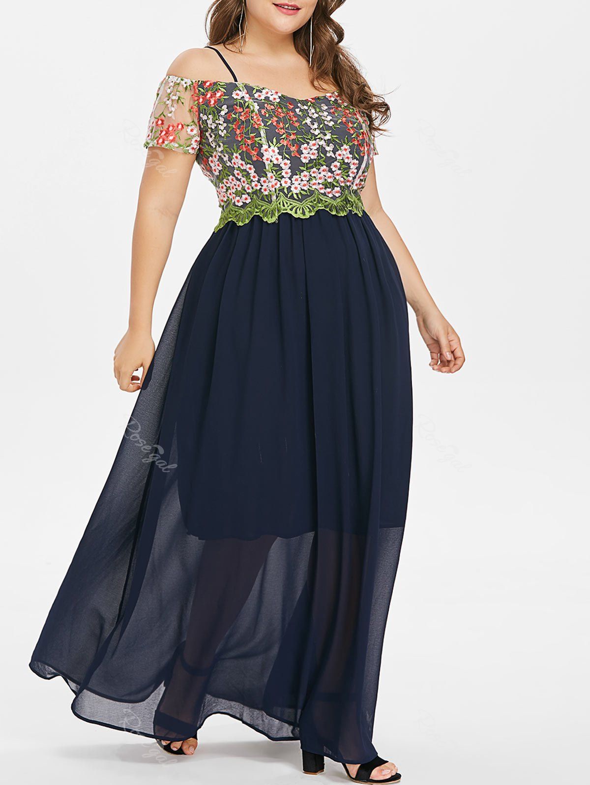 66 OFF Plus Size Mesh Embroidered Maxi Dress Rosegal 66 OFF Plus Size Mesh Embroidered Maxi Dress Rosegal