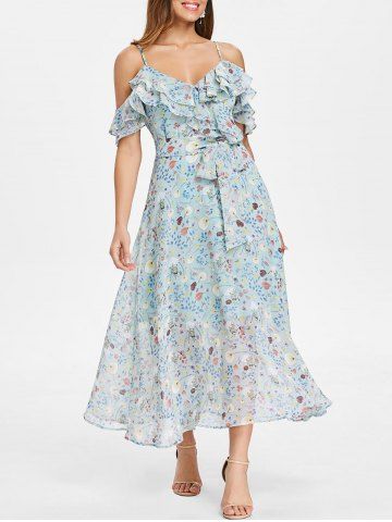 2019 Elegant Scoop Neck Sleeveless Floral Print Pleated Women's Chiffon ...