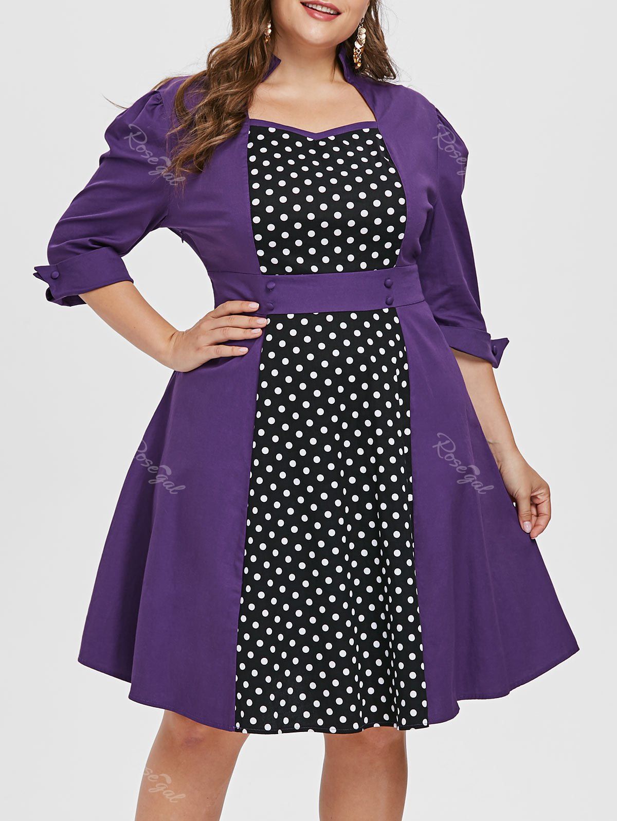 Robe Vintage Ligne A à Pois De Grande Taille En PURPLE | Rosegal.com France