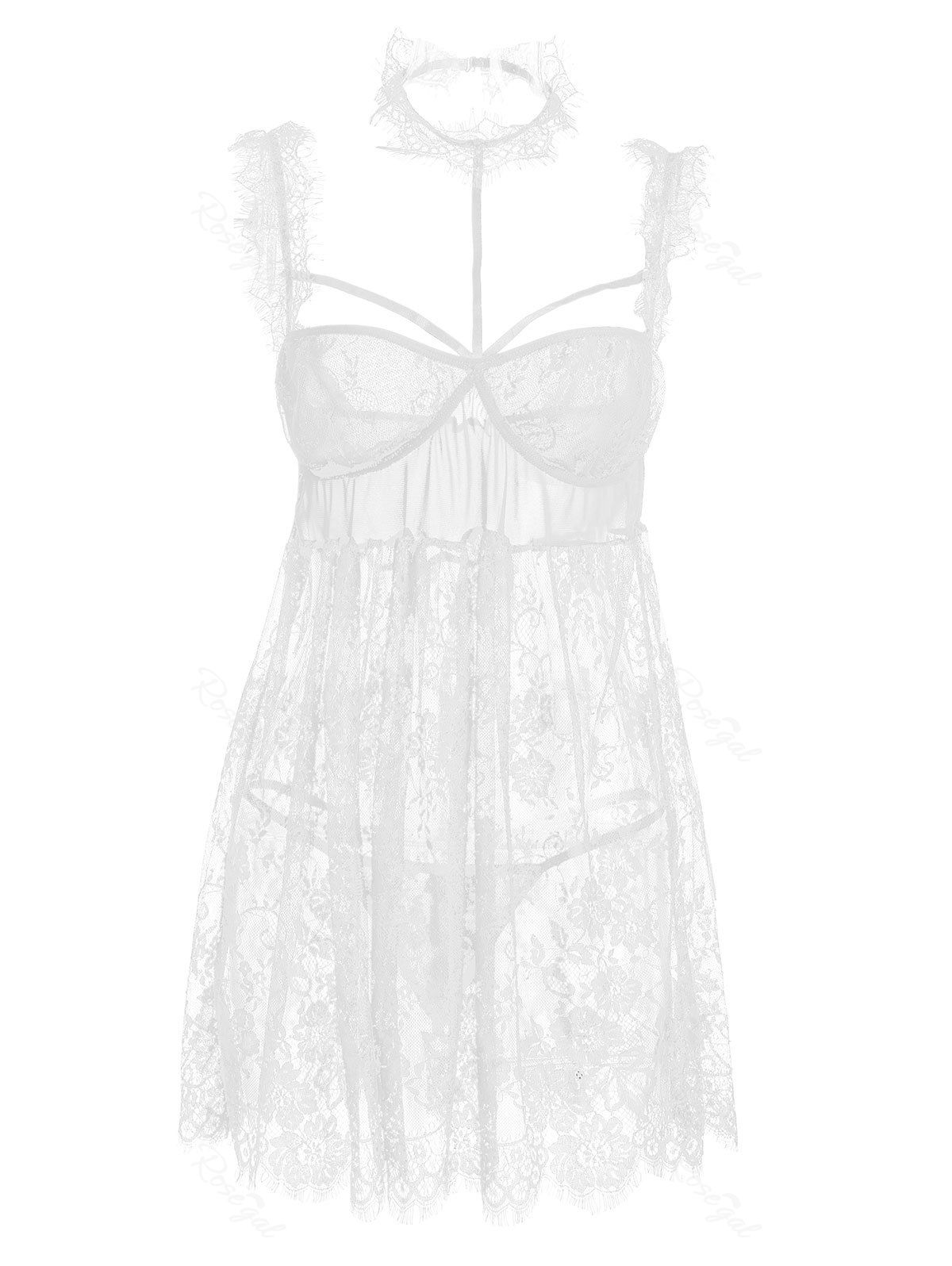 48 Off Plus Size See Thru Lace Choker Lingerie Dress Rosegal