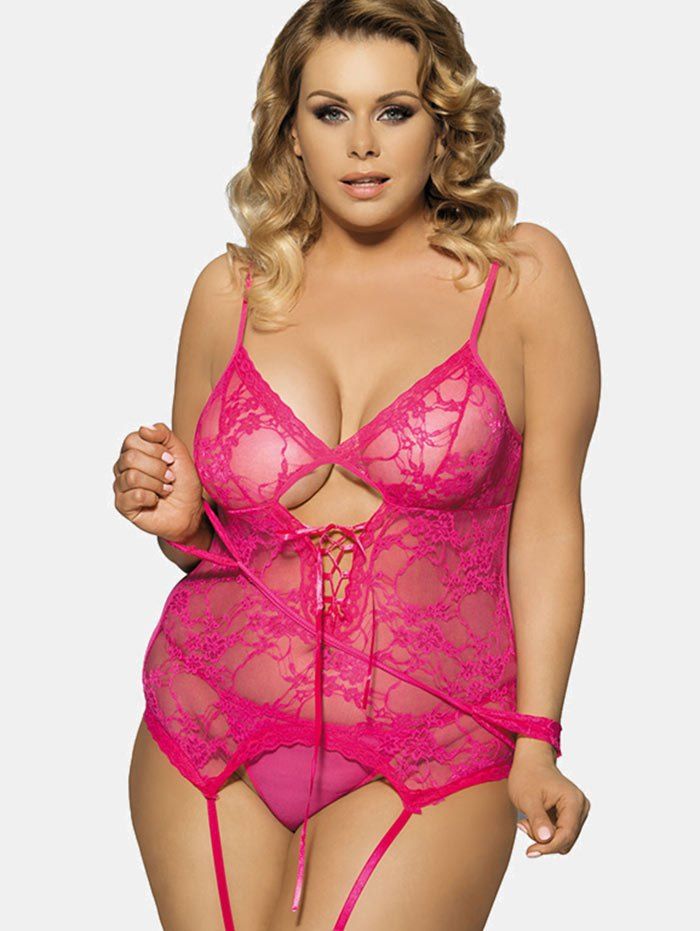 [29 Off] Back Cut Out Plus Size Lace Teddy Rosegal