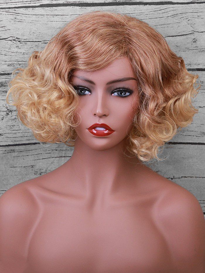 [62 Off] Short Inclined Bang Shaggy Curly Colormix Synthetic Wig Rosegal